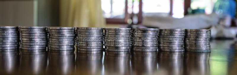 Silver coins in a row stock photo. Image of money, business - 98066860