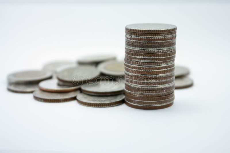 Silver Coins Stack on White Stock Image - Image of data, coins: 78110853