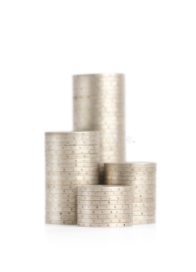 Silver Coins Stand Vertically in Columns, Isolated Stock Image - Image ...