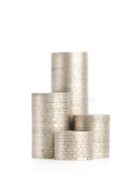 Silver Coins Stand Vertically in Columns, Isolated Stock Image - Image ...