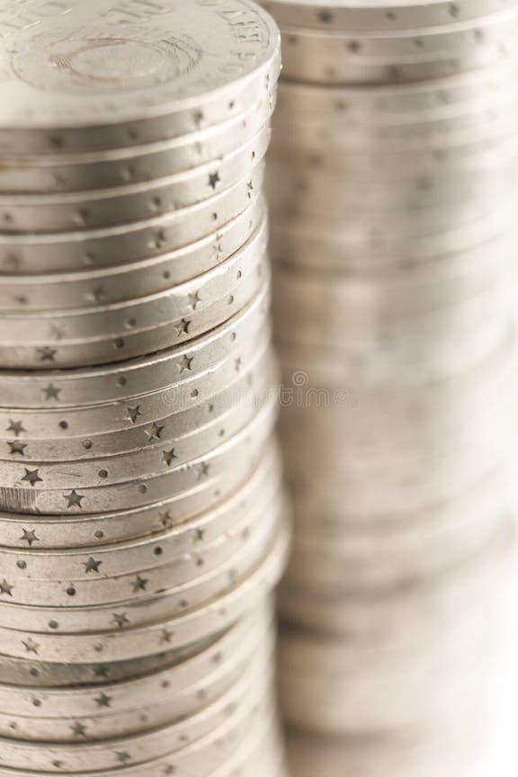 Silver Coins Stand Vertically in Two Columns Stock Photo - Image of ...