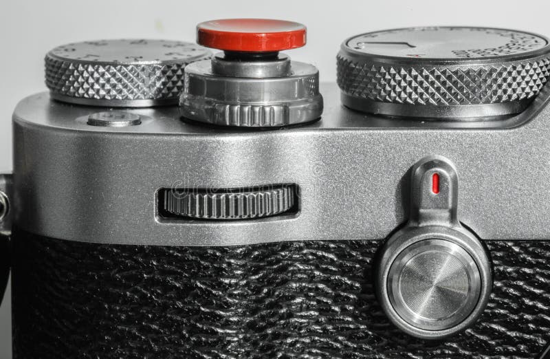 Silver Color Camera Shutter Button and Dial Closeup View Stock Image ...