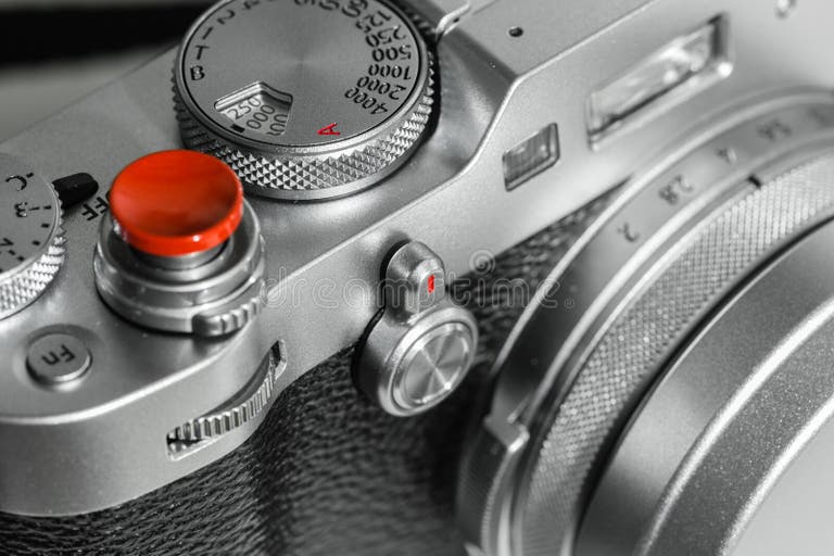 Silver Color Camera Shutter Button and Dial Closeup View Stock Image ...