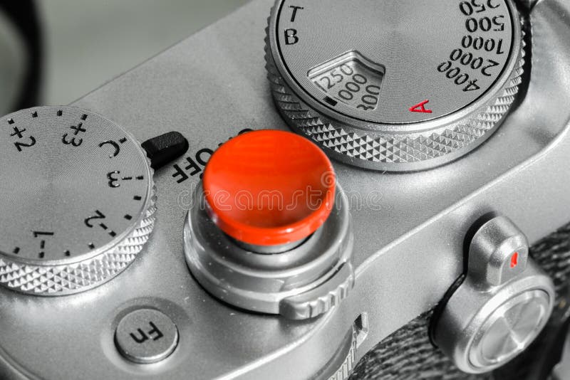 Silver Color Camera Shutter Button and Dial Closeup View Stock Photo ...
