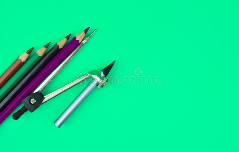 Silver Color Compass and Three Different Color Wood Pencil Crayons ...