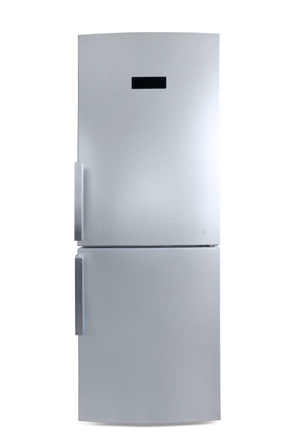 Silver Colored Closed Fridge Front View Isolated with Clipping P Stock ...
