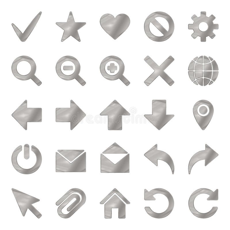 Silver Colored Metal Chrome Web Icons Set. Stock Vector - Illustration ...