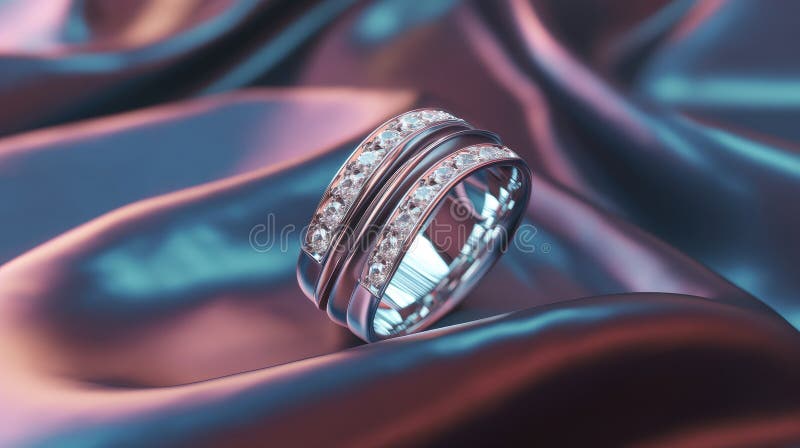 A Silver-colored Ring Adorned with a Row of Dazzling Diamonds ...