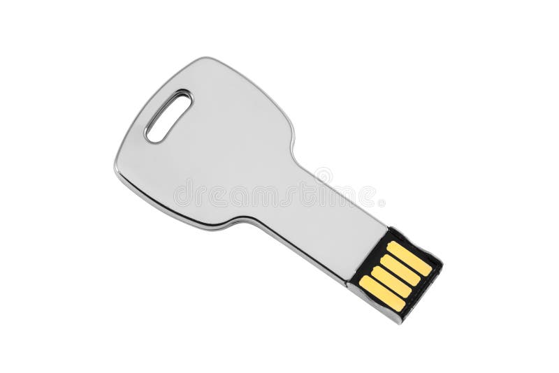 Silver Colored USB-stick Shaped Like a Key, on White Stock Photo ...