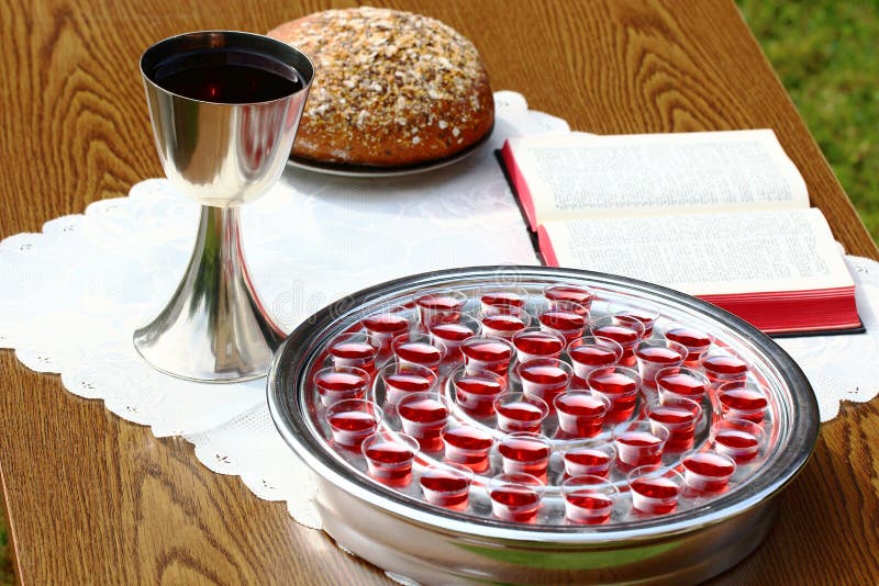 Silver Communion Cups, Bread and Bible. Stock Image - Image of agape ...