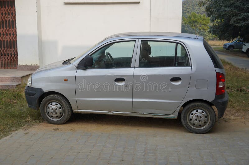 Silver Compact Car Parked Outdoors Stock Photo - Image of metal ...