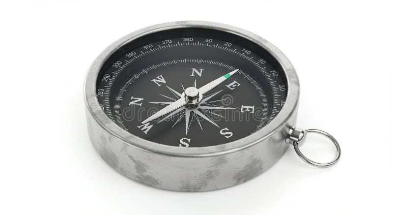 Silver Compass with a Brushed Metal Finish, Displaying Cardinal ...