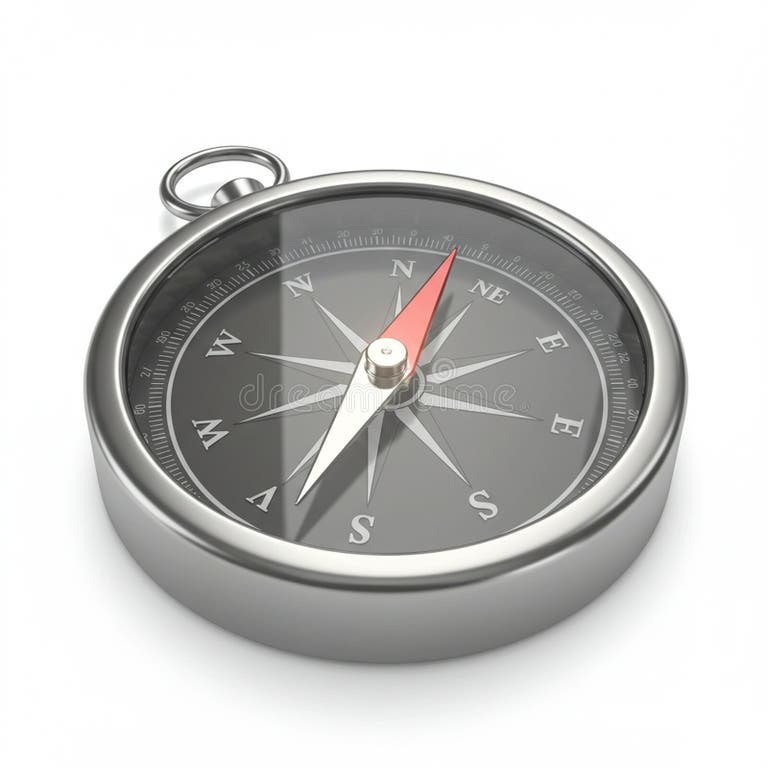 Silver Compass with a Circular Design and a Metallic Casing. the Face ...