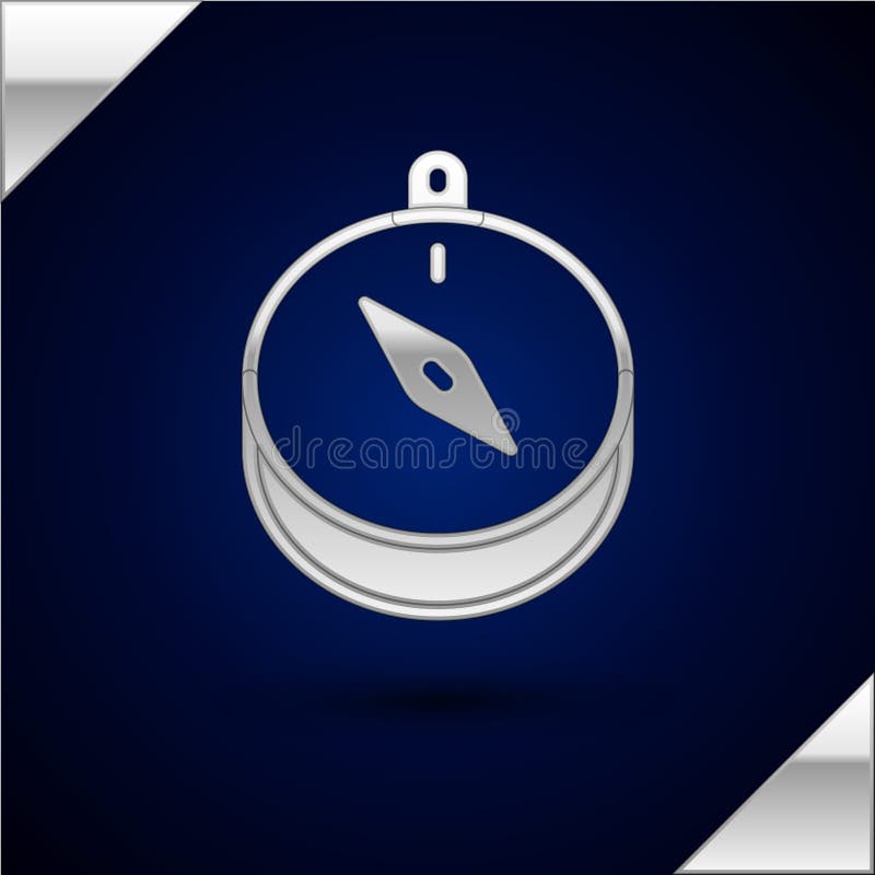 Silver Compass Icon Isolated on Dark Blue Background. Windrose ...