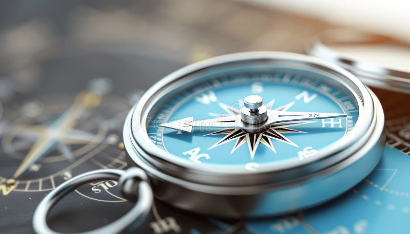 Silver Compass on Map with Shallow Depth and Blue Tones Guidance ...