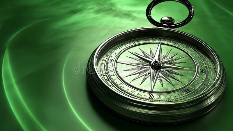 Silver Compass Pointing North on Green Background Stock Footage - Video ...