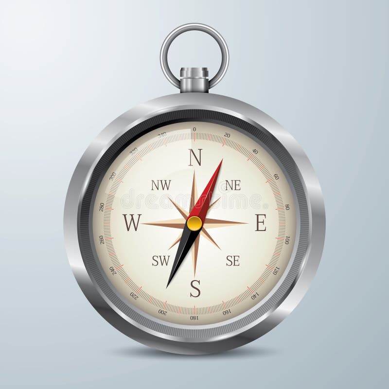 Silver Compass, Vintage Metal Compass Stock Illustration - Illustration ...
