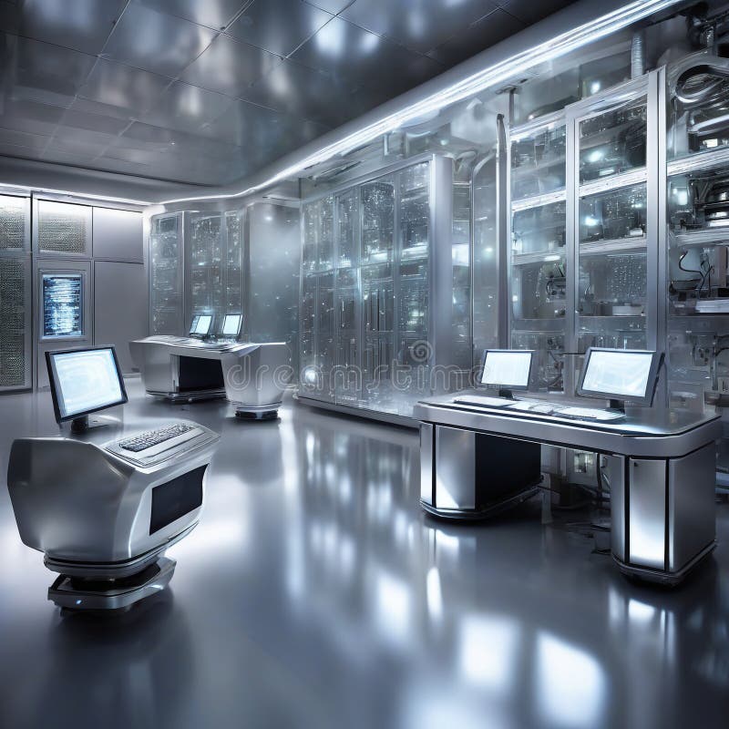 Silver Computer in Advanced Scientific Lab Stock Illustration ...