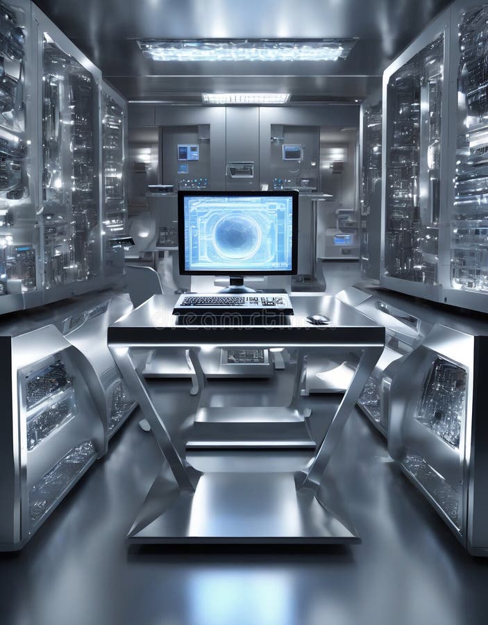 Silver Computer in Advanced Scientific Lab Stock Illustration ...