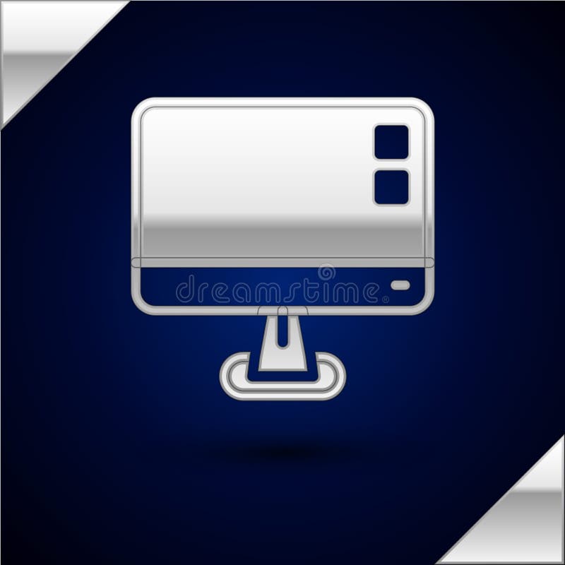 Silver Computer Monitor Screen Icon Isolated on Dark Blue Background ...