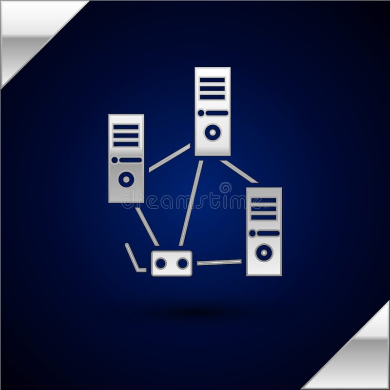 Silver Computer Network Icon Isolated on Dark Blue Background. Laptop ...