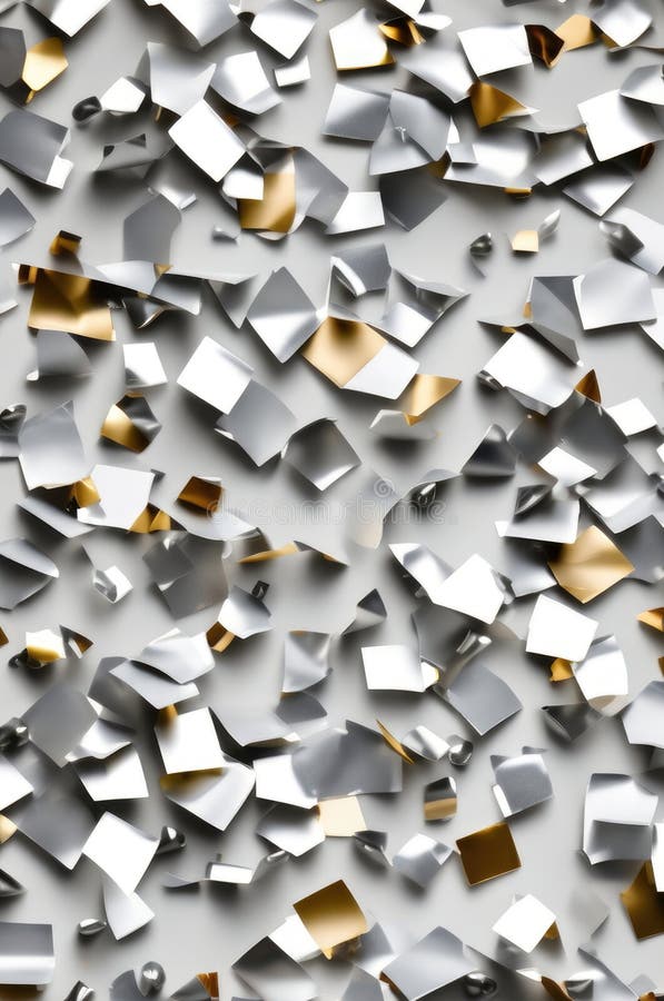 Silver Confetti Shower on White Backdrop Stock Image - Image of elegant ...