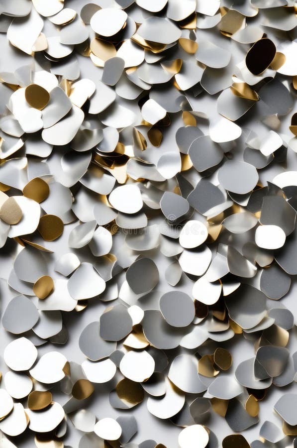 Silver Confetti Shower on White Backdrop Stock Photo - Image of ...
