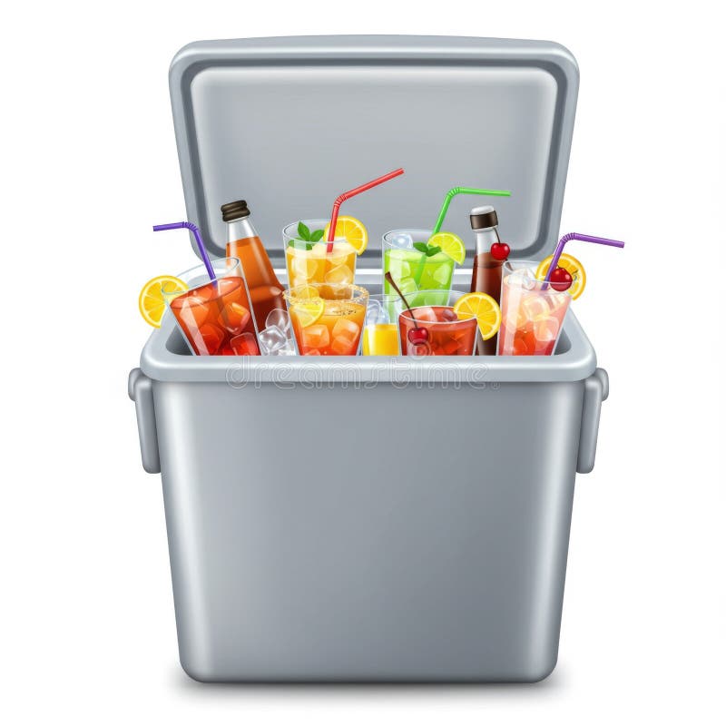 Silver Cooler Filled with Colorful Ice Cold Drinks Stock Illustration ...