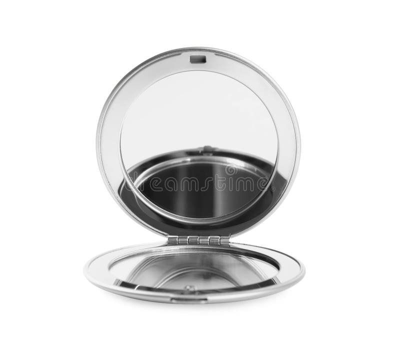 Silver Cosmetic Pocket Mirror Isolated on White Stock Photo - Image of ...