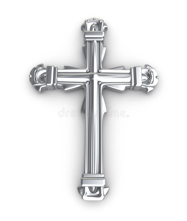 Silver cross over white stock illustration. Illustration of cross ...