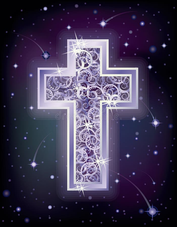 Cross in starry sky stock vector. Illustration of christian - 29211058
