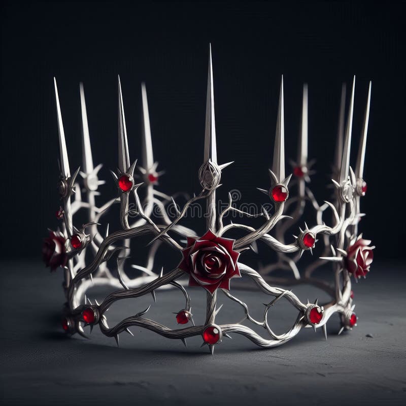 A Silver Crown with Thorny Vines and Ruby Roses Symbolizing Bea Stock ...