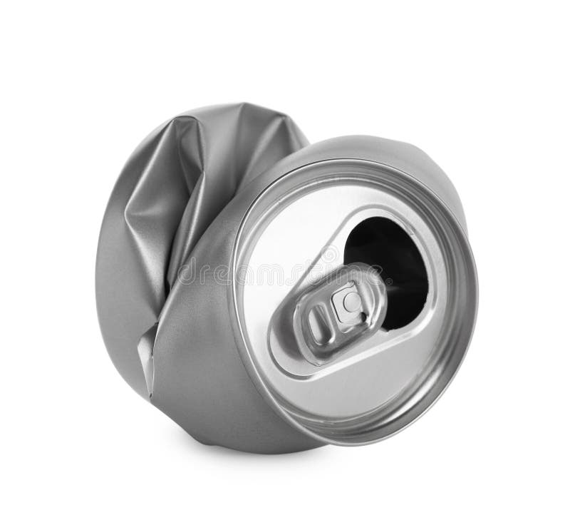 Silver Crumpled Can with Ring Isolated on White Stock Photo - Image of ...