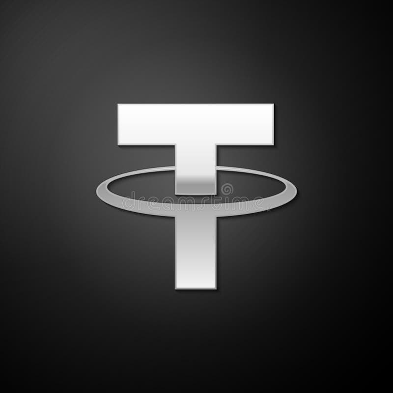 Silver Cryptocurrency Coin Tether USDT Icon Isolated on Black ...