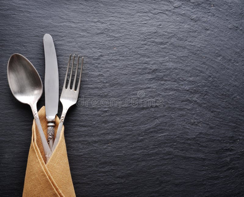 Silver Cutlery on a Dark Background. Stock Image - Image of spoon ...