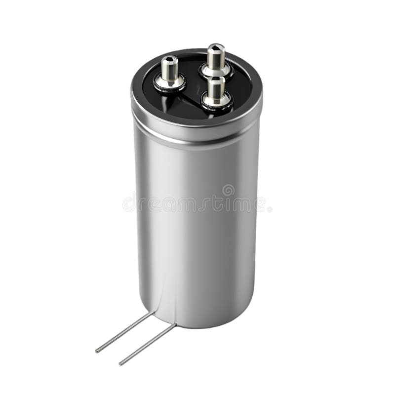 Silver 3 D Capacitor Illustration Three Terminals Isolated White ...
