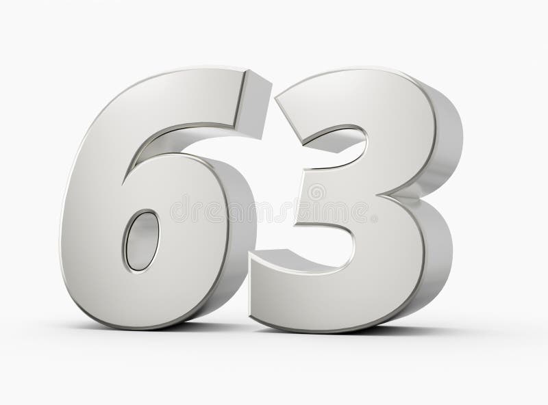 Silver 3d Numbers 63 Sixty Three. Isolated White Background 3d ...