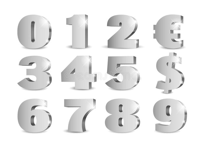 Silver 3d numbers. stock illustration. Illustration of gold - 374689651