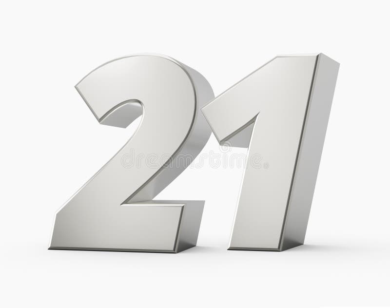 Silver 3d Numbers 21 Twenty One. Isolated White Background 3d ...