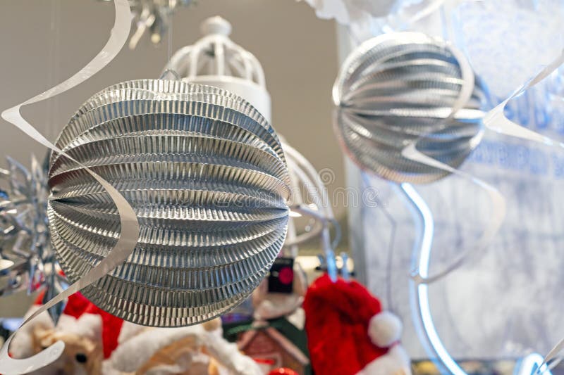Silver Decorative Balls with Candy in a Festive Stock Photo - Image of ...