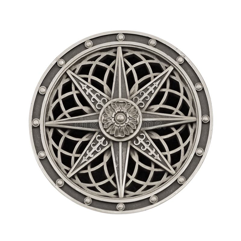 Silver Decorative Element Wind Rose Isolated on White Background Stock ...