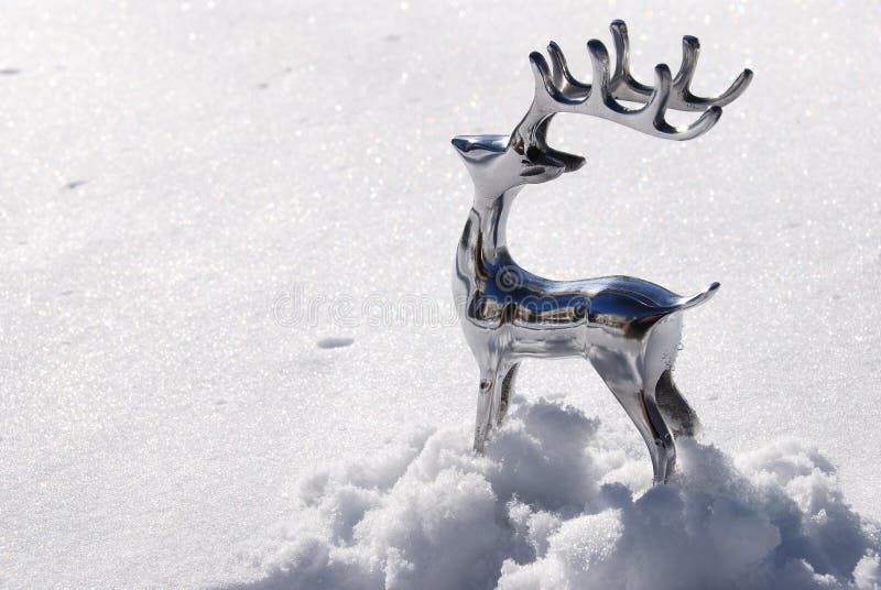Silver Deer Walking in Snow Stock Photo - Image of season, greeting ...