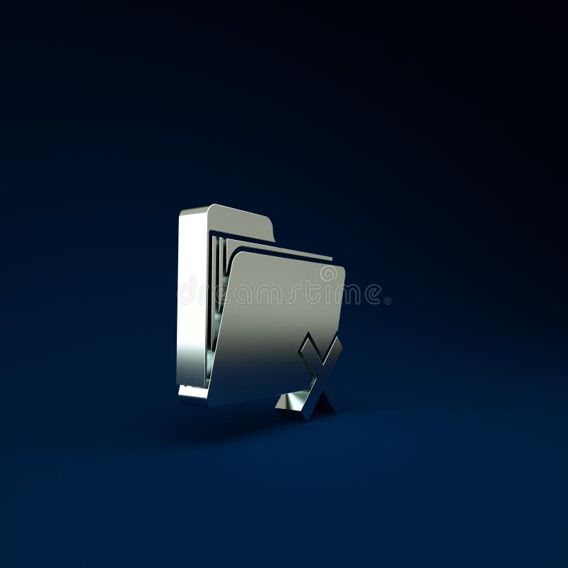 Silver Delete Folder Icon Isolated on Blue Background. Folder with ...