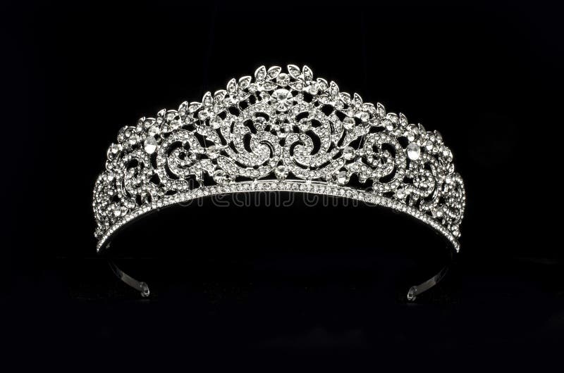 Silver Diadem with Diamonds Isolated on Black Stock Photo - Image of ...