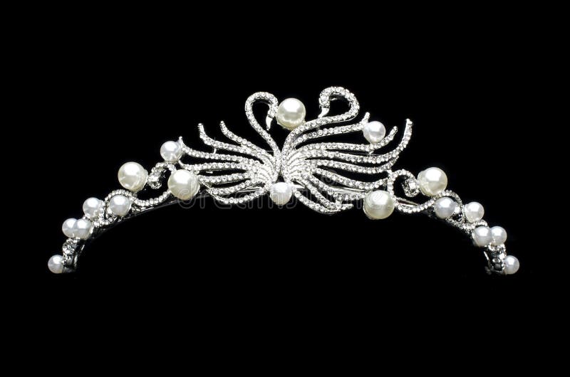 Silver Diadem with Swans Isolated on Black Stock Photo - Image of black ...