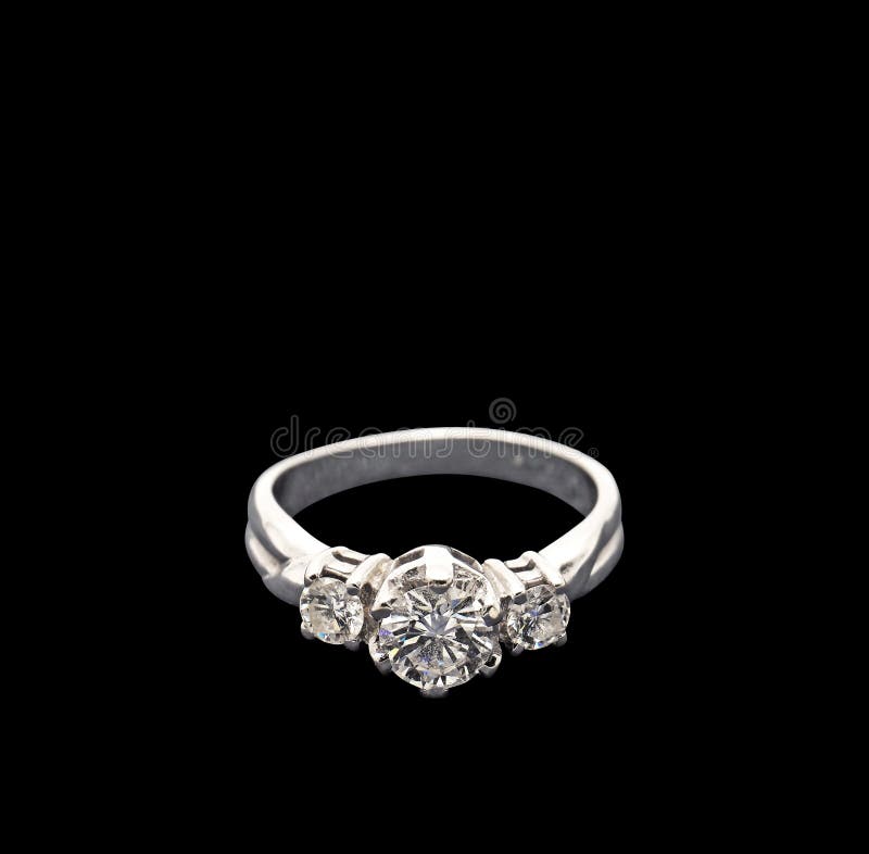 Silver Diamond Ring Isolated on Black Background, Clipping Path Stock ...
