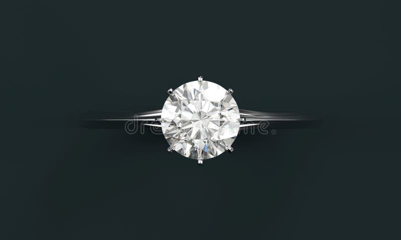 Silver Diamond Ring Top View 3D Rendering Isolated on Black Background ...