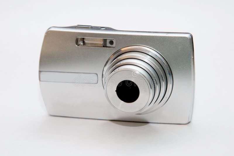 Silver Digital Camera on White Background Stock Image - Image of ...