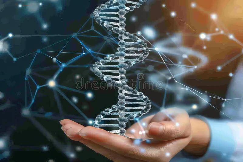 Silver Digital DNA Helix Held by Hands, Intricate Molecular Structure ...