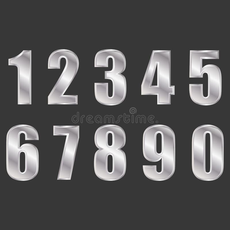 Silver Digital Numbers Vector Eps10. Digitals Numbers Icons. Stock ...